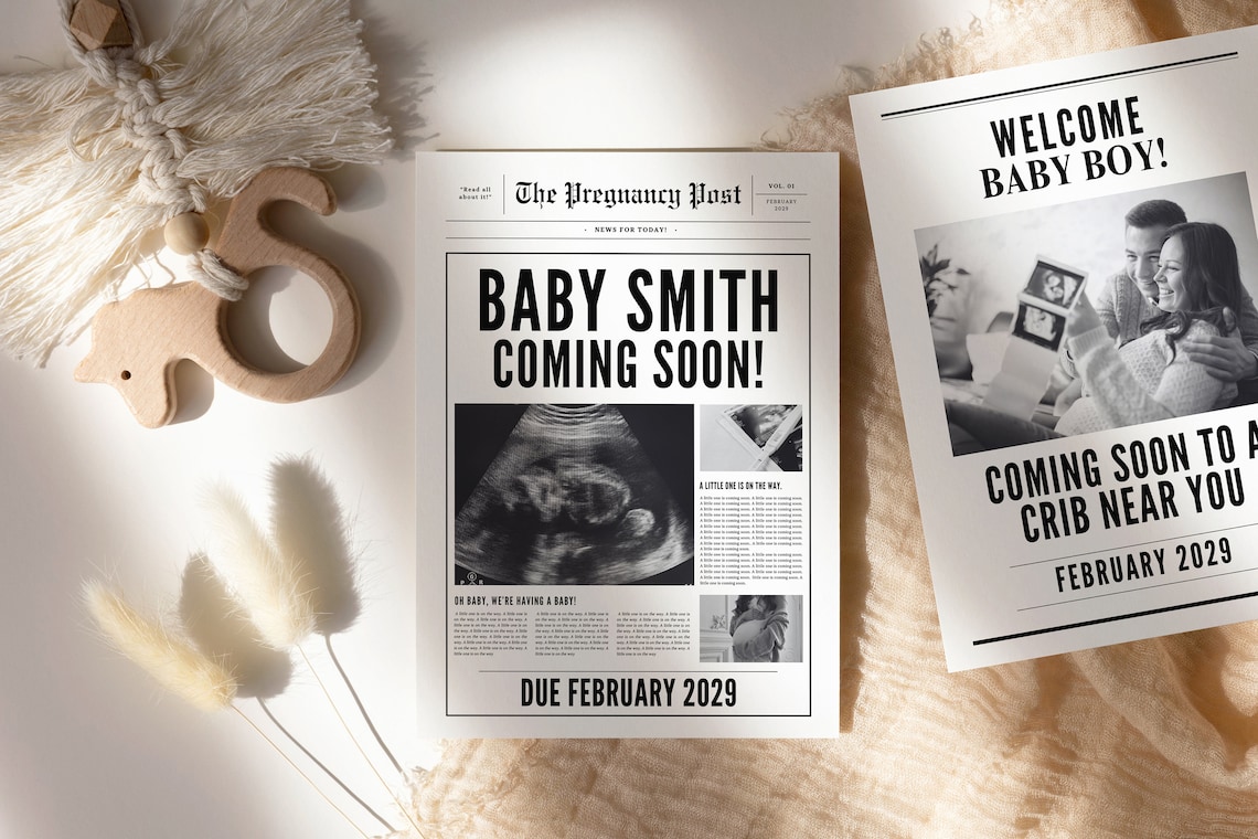 Baby Announcement Newspaper Template, Editable Canva Newspaper, Large ...