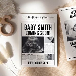 Editable Canva Baby Announcement Newspaper Template. Large Pregnancy ...