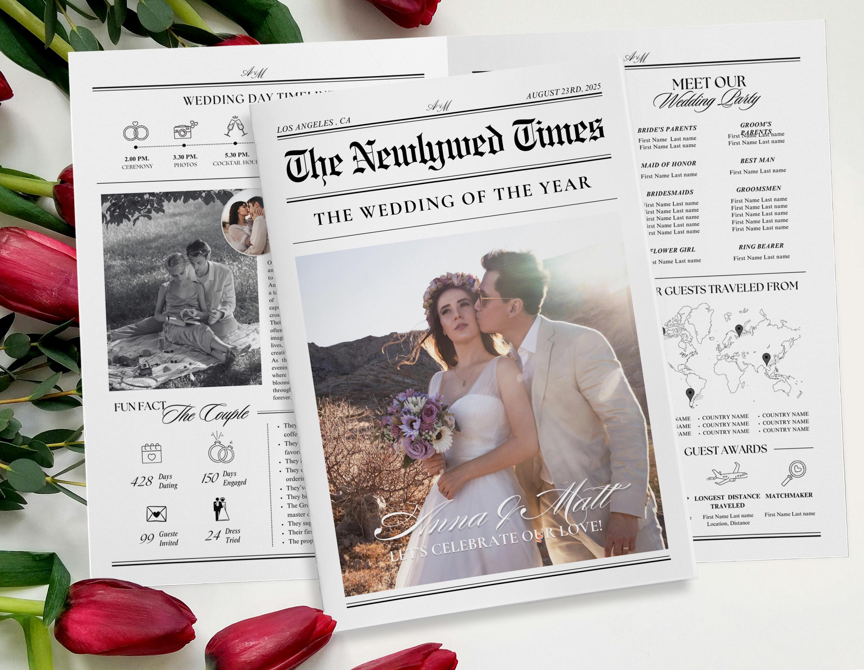 Newspaper Wedding Program Canva Template, Editable Wedding Newspaper ...