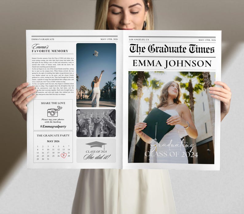 Graduation Newspaper Template: Editable Grad Party Keepsake (digital ...