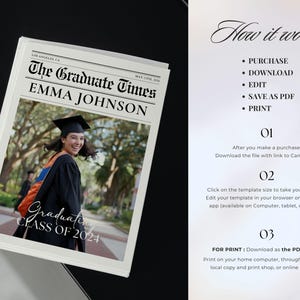 Graduation Newspaper Announcement Template, Editable Canva Senior ...
