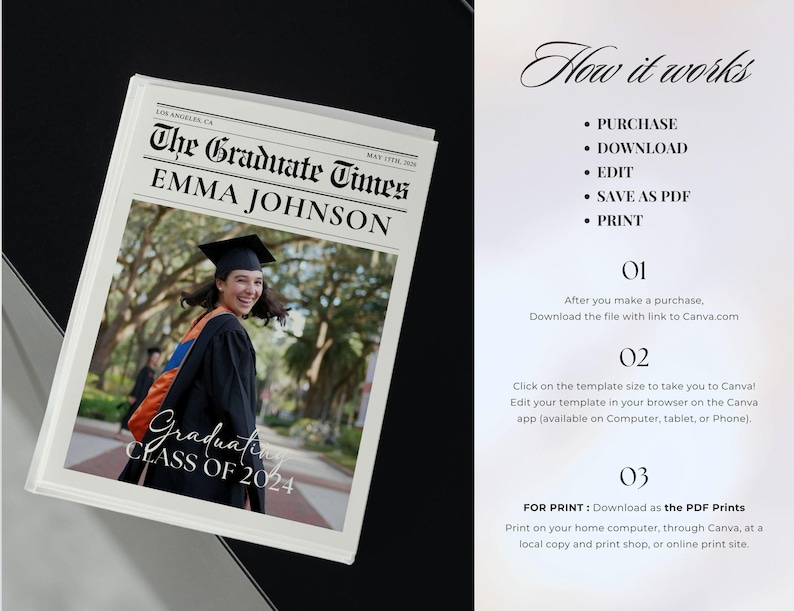 Graduation Newspaper Template: Editable Grad Party Keepsake (digital ...
