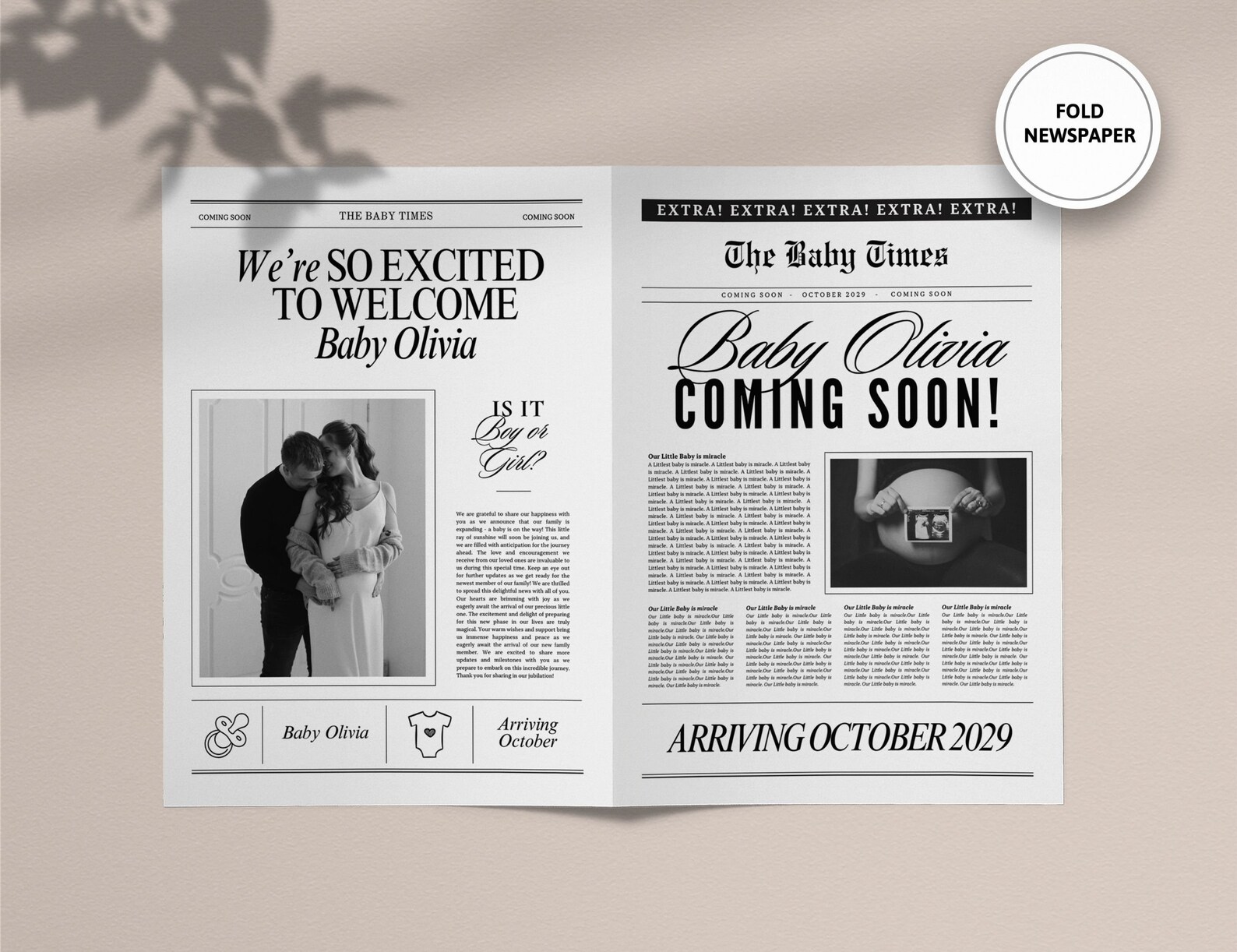 Baby Announcement Newspaper Template, Editable Canva Newspaper, Large ...