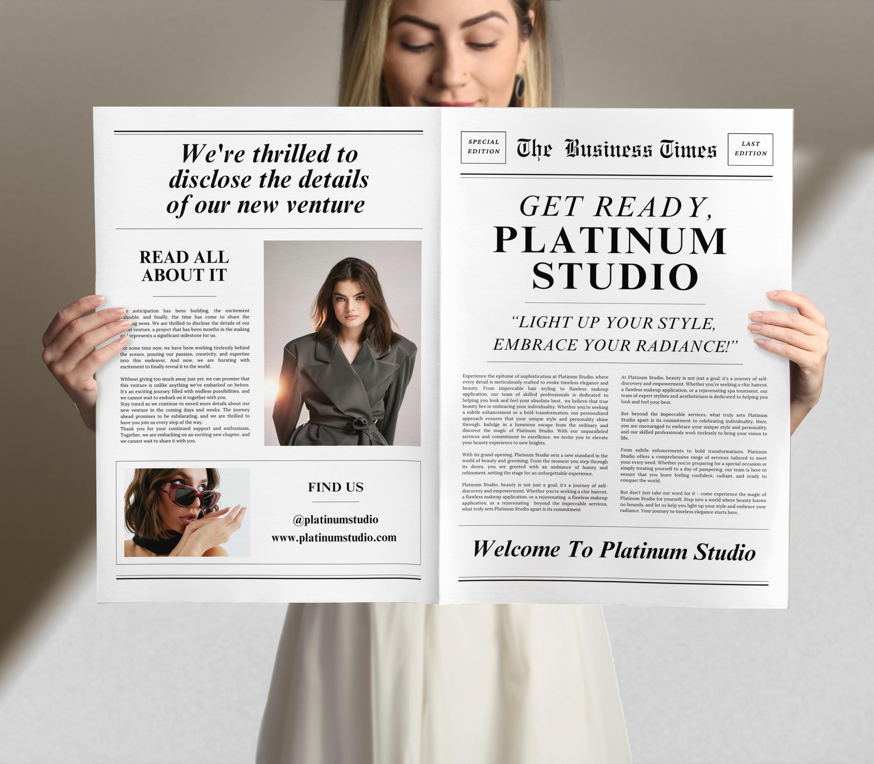 Canva Business Newspaper Template, Editable Business Announcement ...