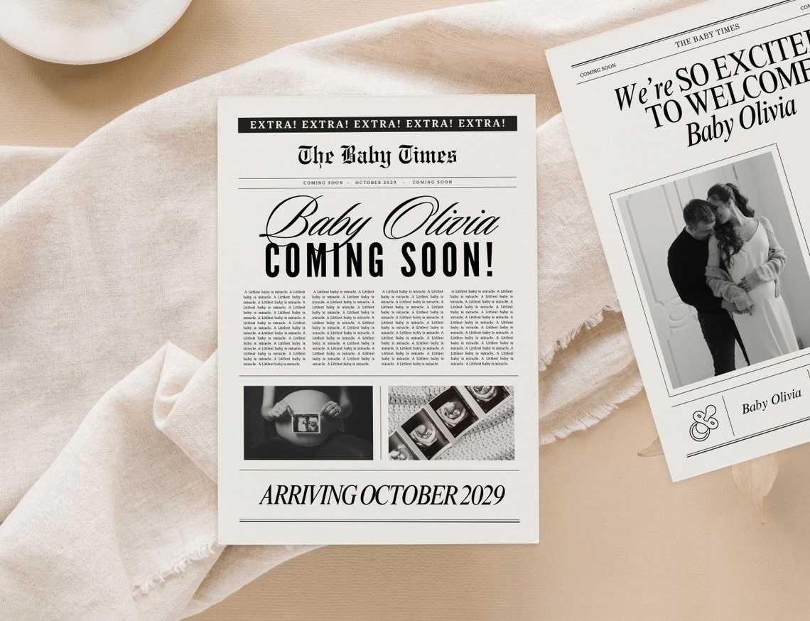 Baby Announcement Newspaper Template, Editable Canva Newspaper, Large ...