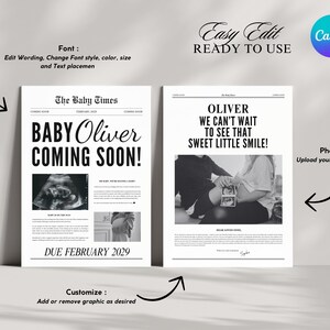 Baby Announcement Newspaper Template: Editable Pregnancy Reveal ...