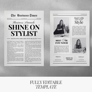 Business Newspaper Canva Template: Branding Announcement, Photoshoot ...