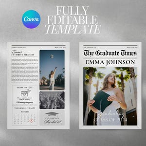 Graduation Newspaper Announcement Template, Editable Canva Senior ...