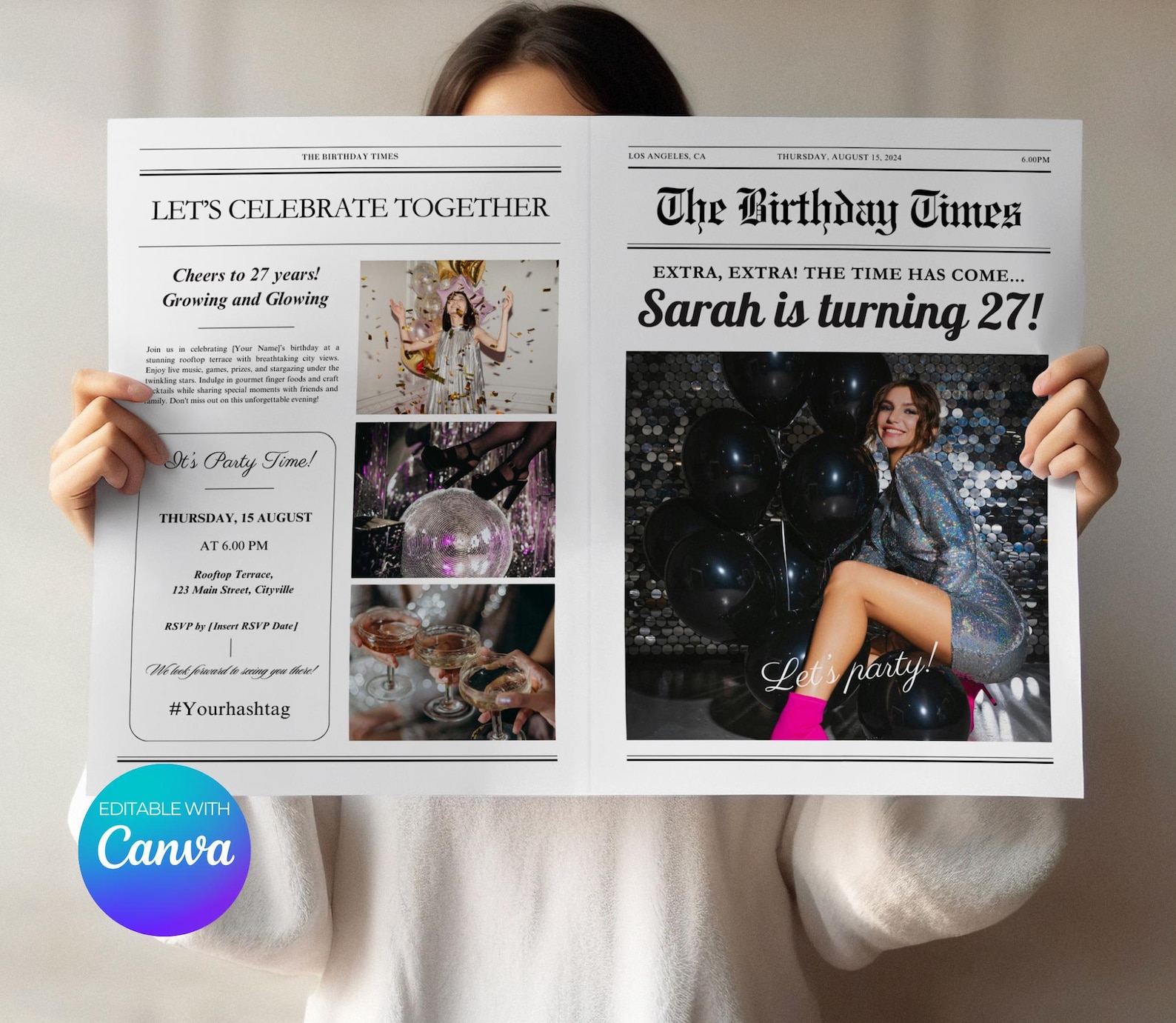 Editable Birthday Newspaper Template, Canva Customizable Photoshoot ...