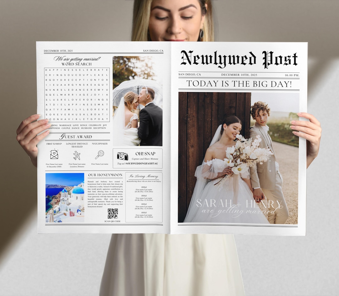 4 Page Wedding Newspaper Program Template, Editable Large Newspaper ...