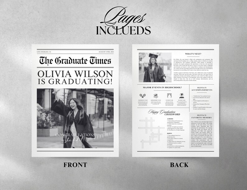 Editable Graduation Newspaper Template: Canva Party Favors (digital ...