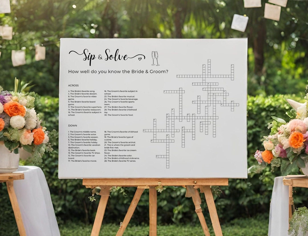 Custom Wedding Crossword Puzzle Template: Sip and Solve Game (digital ...