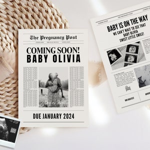 Newspaper Baby Announcement Template, Editable Canva Pregnancy Reveal ...