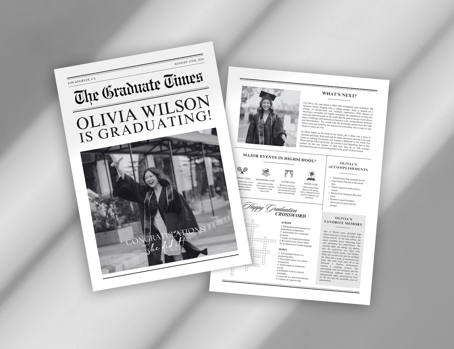 Editable Graduation Newspaper Template: Canva Party Favors (digital ...