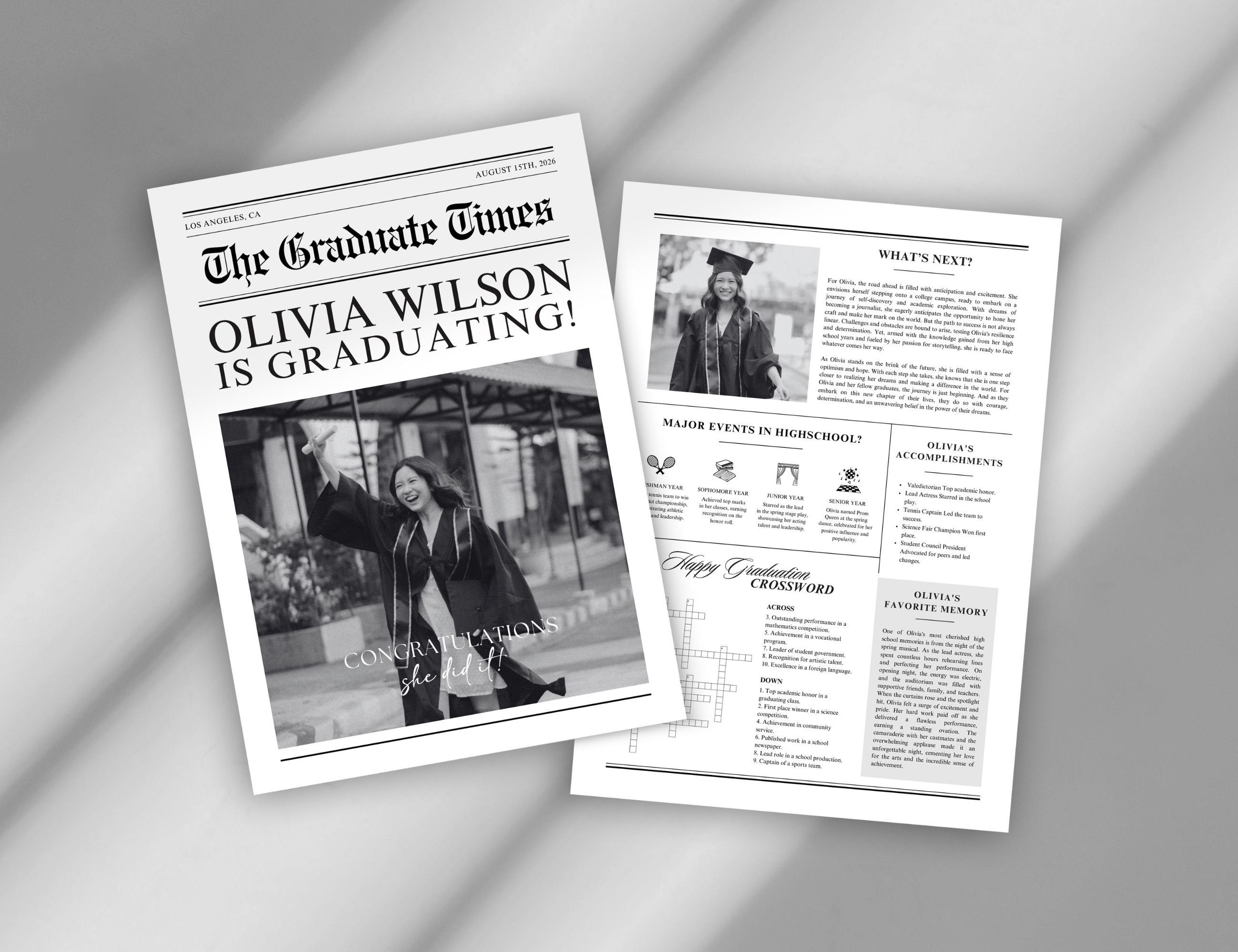 Editable Graduation Newspaper Template: Canva Party Favors (digital ...
