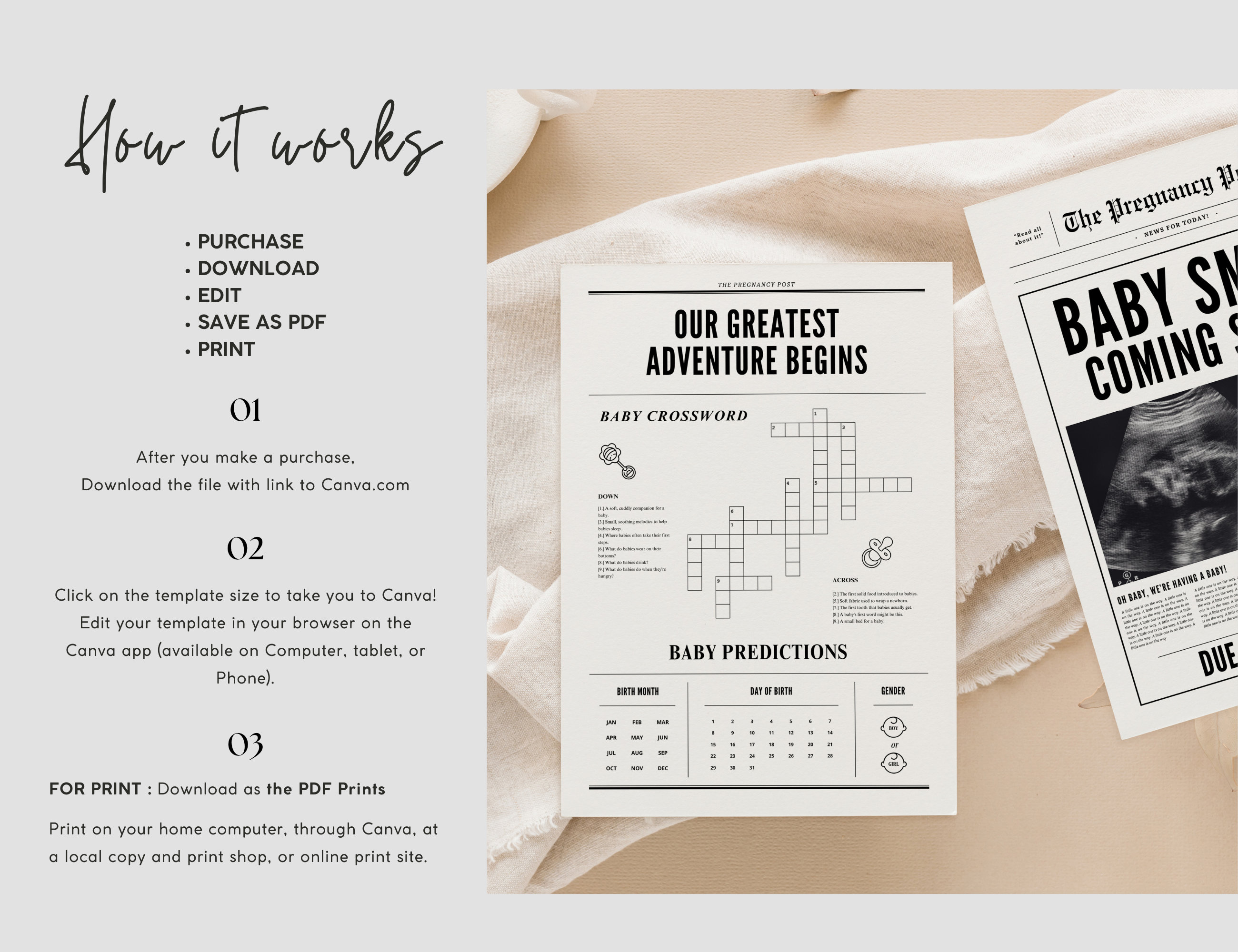 Editable Baby Announcement Newspaper Template, Pregnancy Reveal ...