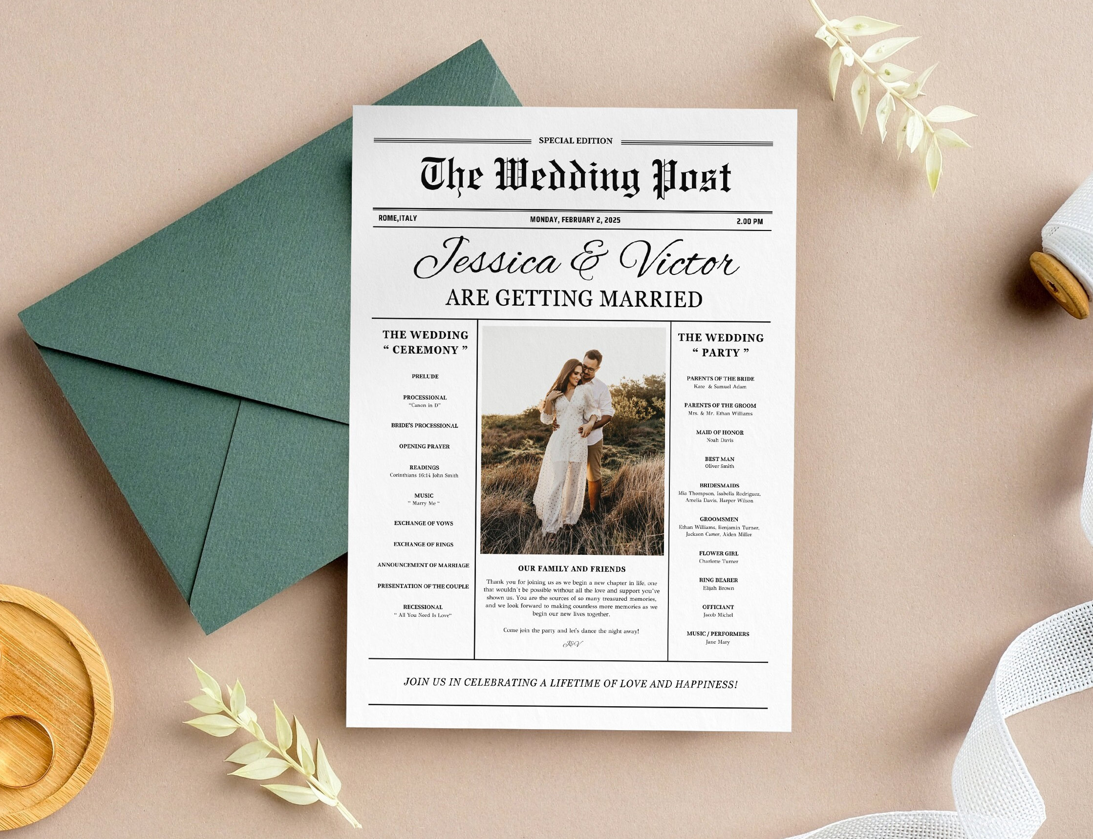 Newspaper Wedding Program Template, 2 Sided Editable Newspaper Wedding ...