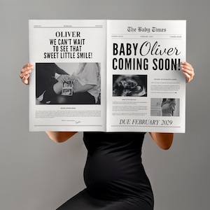Baby Announcement Newspaper Template: Editable Pregnancy Reveal ...