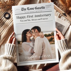 One Year Anniversary Newspaper Template, 1st First Married Couple, Gift ...