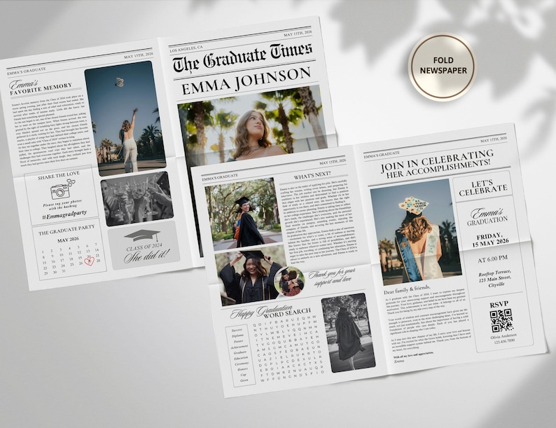 Graduation Newspaper Announcement Template, Editable Canva Senior ...
