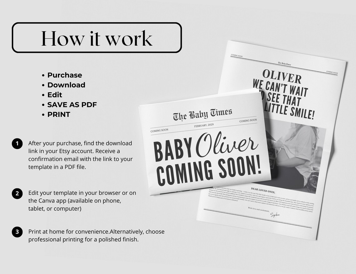 Baby Announcement Newspaper Template, Canva Editable Newspaper ...