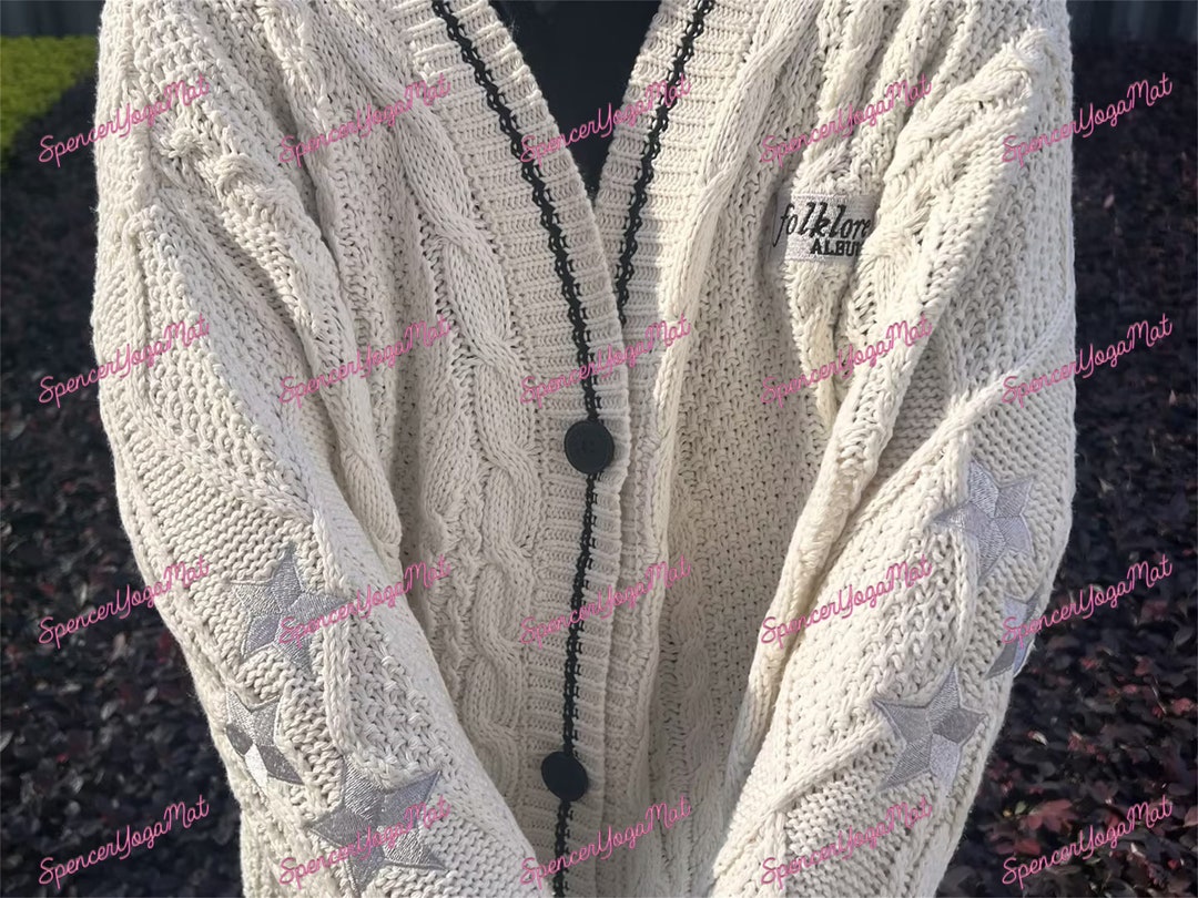 Star Embroidered Knit Botton up Folklore Cardigan,crewneck Knit ...