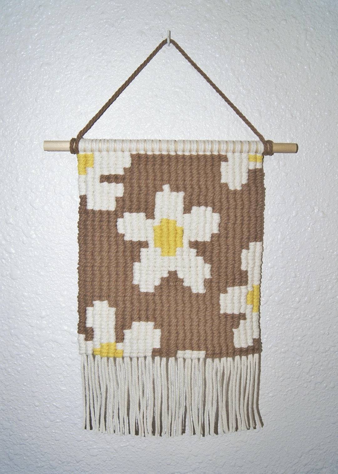 Macrame Pixel Art Tapestry Boho Flowers Wall Hanging Daisy Decoration ...