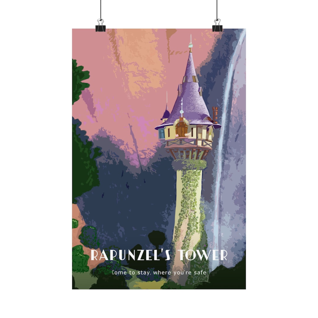 Fantasy Travel Poster, Colorful Art, Rapunzel's Tower Art Poster, Fairy ...