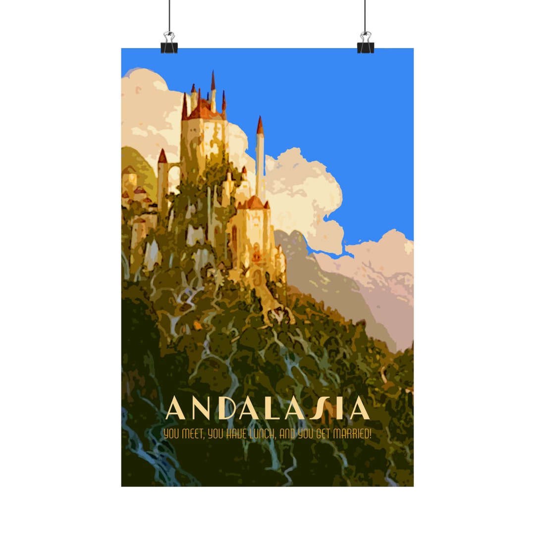 Enchanted Travel Poster, Andalasia Castle Retro Poster, Classic Disney ...