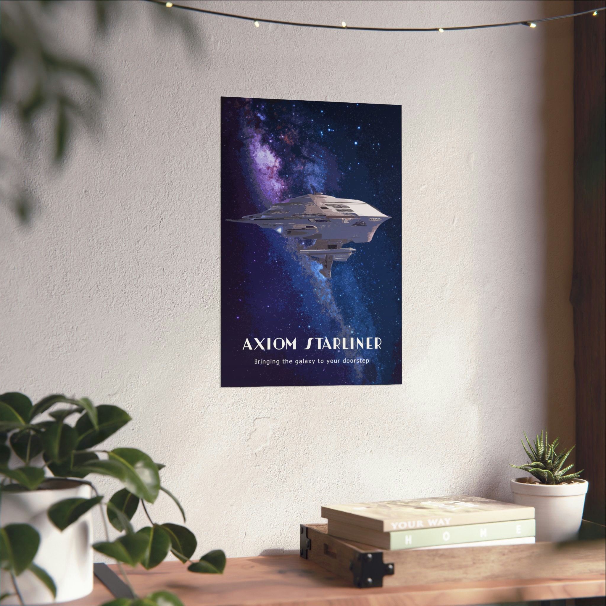 Retro Travel Poster, Fantasy Art Print, Axiom Starliner Poster, WALL-E ...