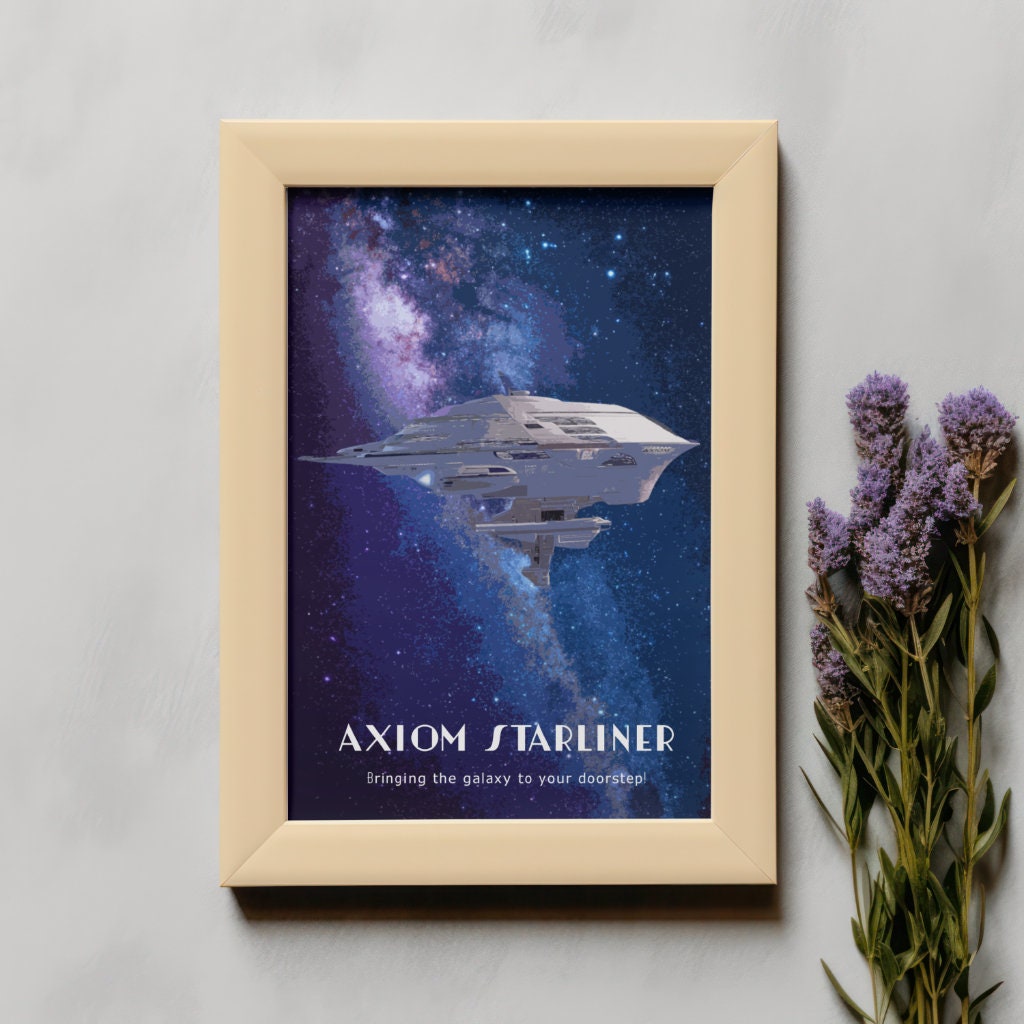 Retro Travel Poster, Fantasy Art Print, Axiom Starliner Poster, WALL-E ...