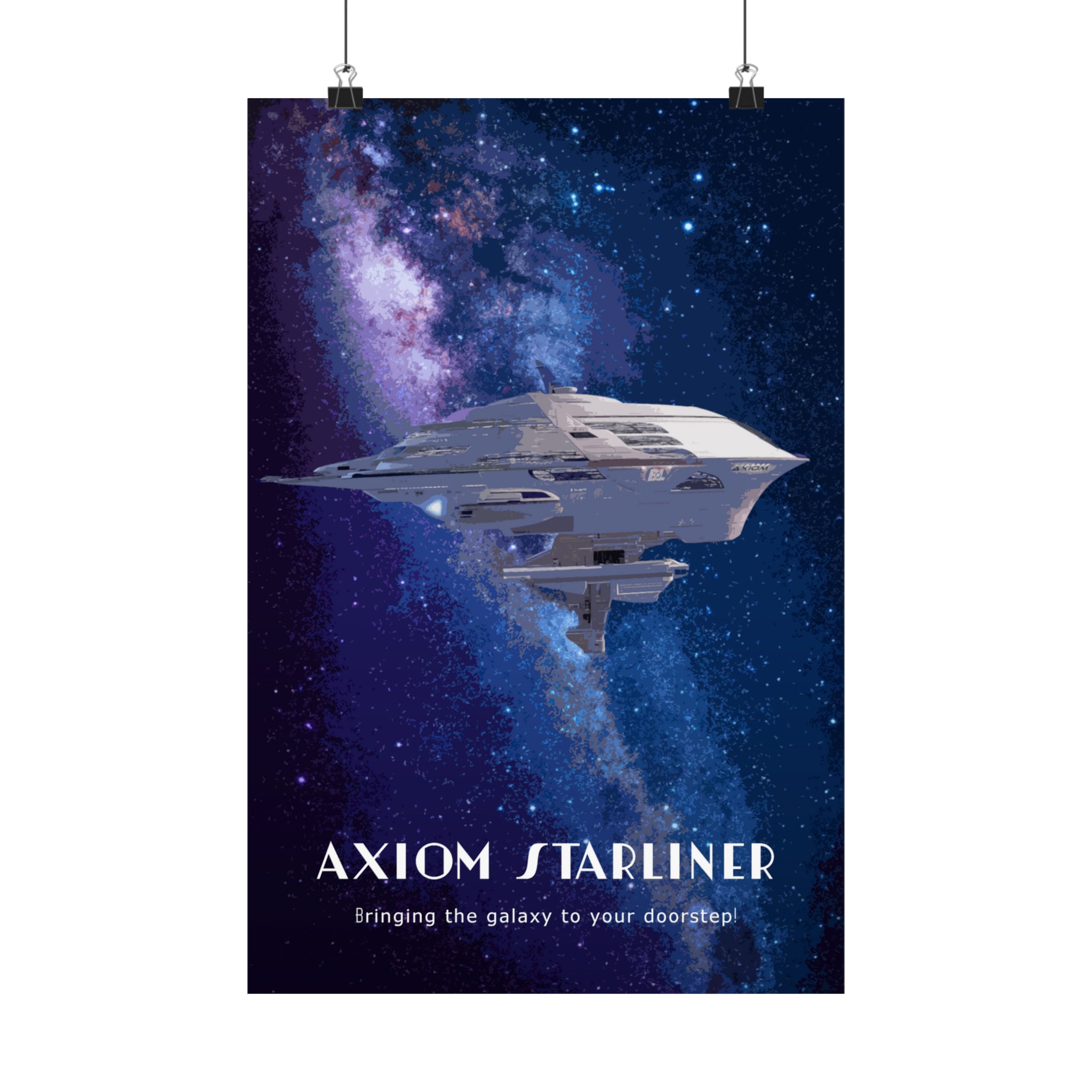 Retro Travel Poster, Fantasy Art Print, Axiom Starliner Poster, WALL-E ...