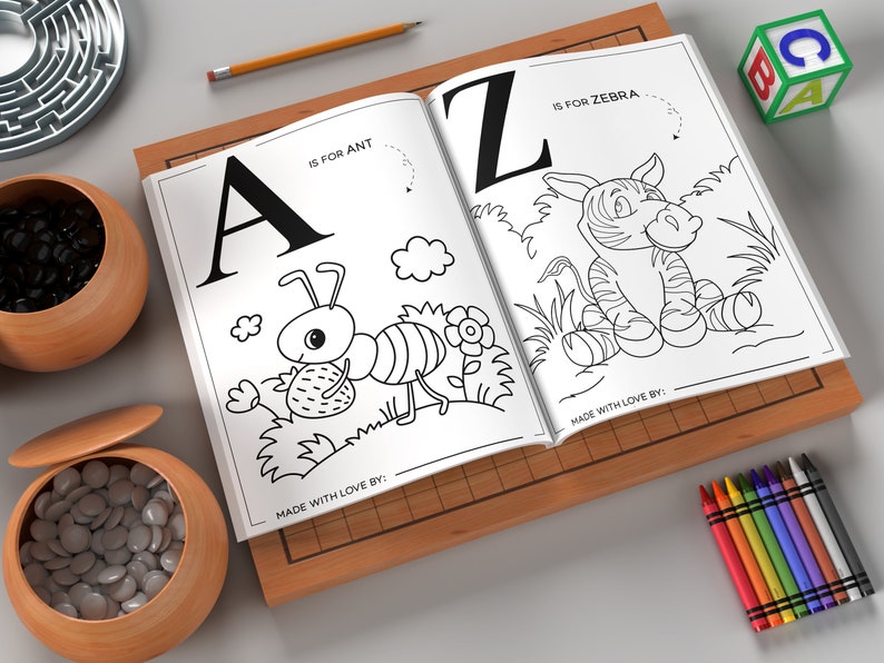 Libro para colorear ABC imprimible y 123 Baby Shower / Alfabeto de ...