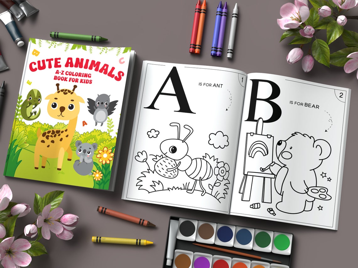 ABC Baby Shower Coloring Book, Animal Alphabet Coloring Pages, Baby ...