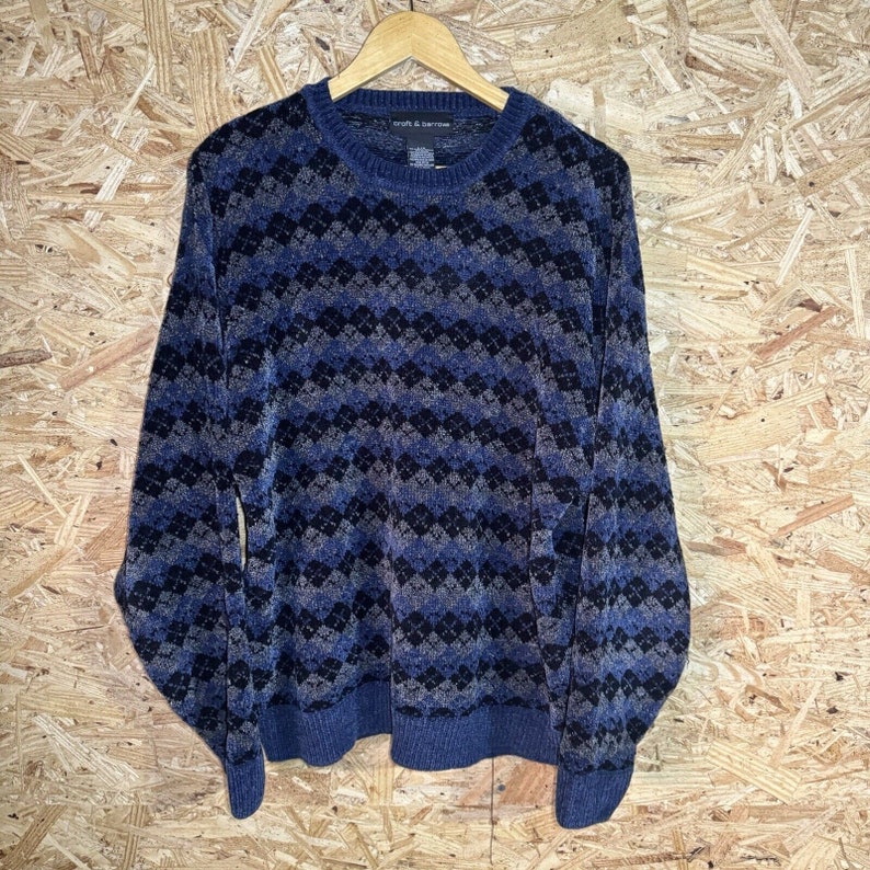 Croft & Barrow Sweater Mens XL Vintage Grandpa Cosby Argyle Knit Blue ...