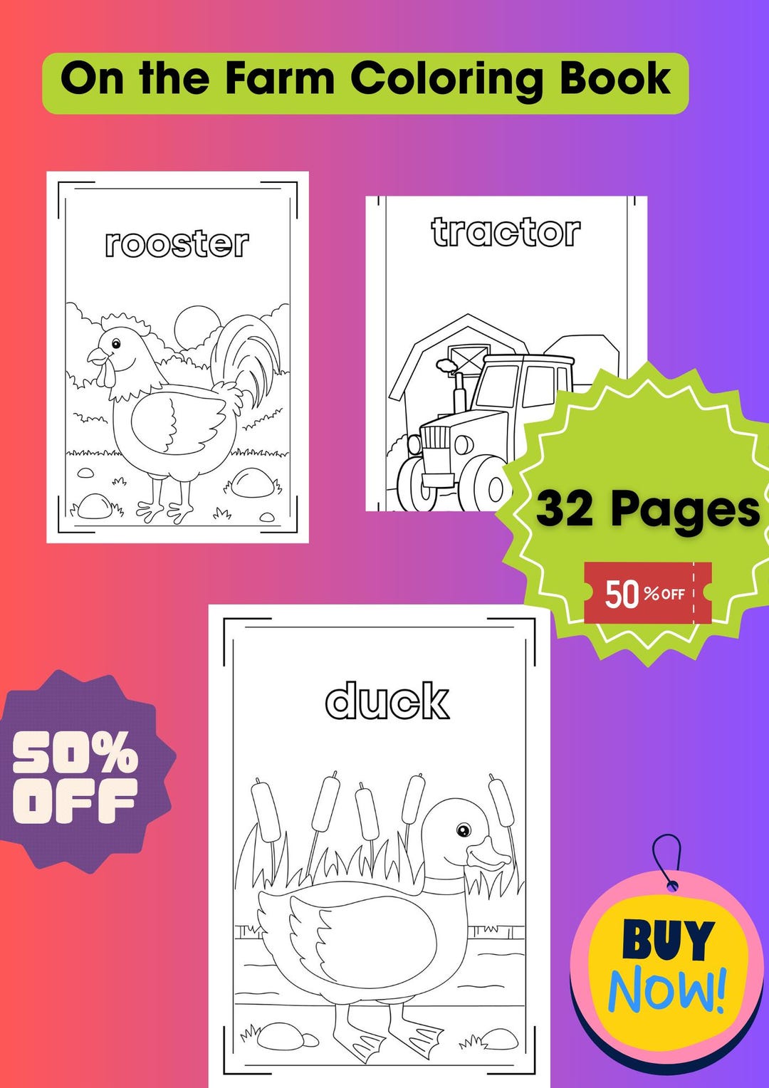 On the Farm Coloring Book for Kids - Fun Activity Book With Farm ...