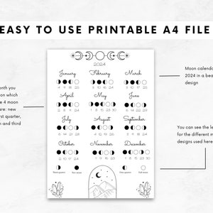 Moon Calendar 2024 2024 Moon Calendar Lunar Calendar 2024 Lunar Calendar Printable Moon Phase ...