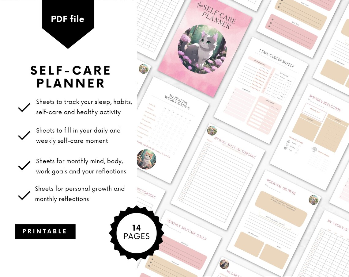Self Care Planner Printable, Mental Health Planner, Mindfulness Journal ...