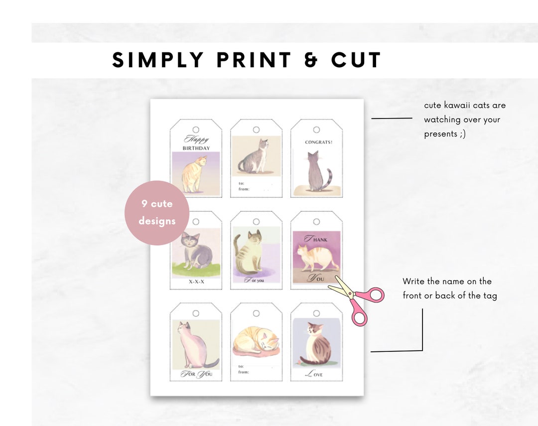 Kawaii Gift Tags Printable | Gift Tags Download | Cute Gift Tags | Cat ...