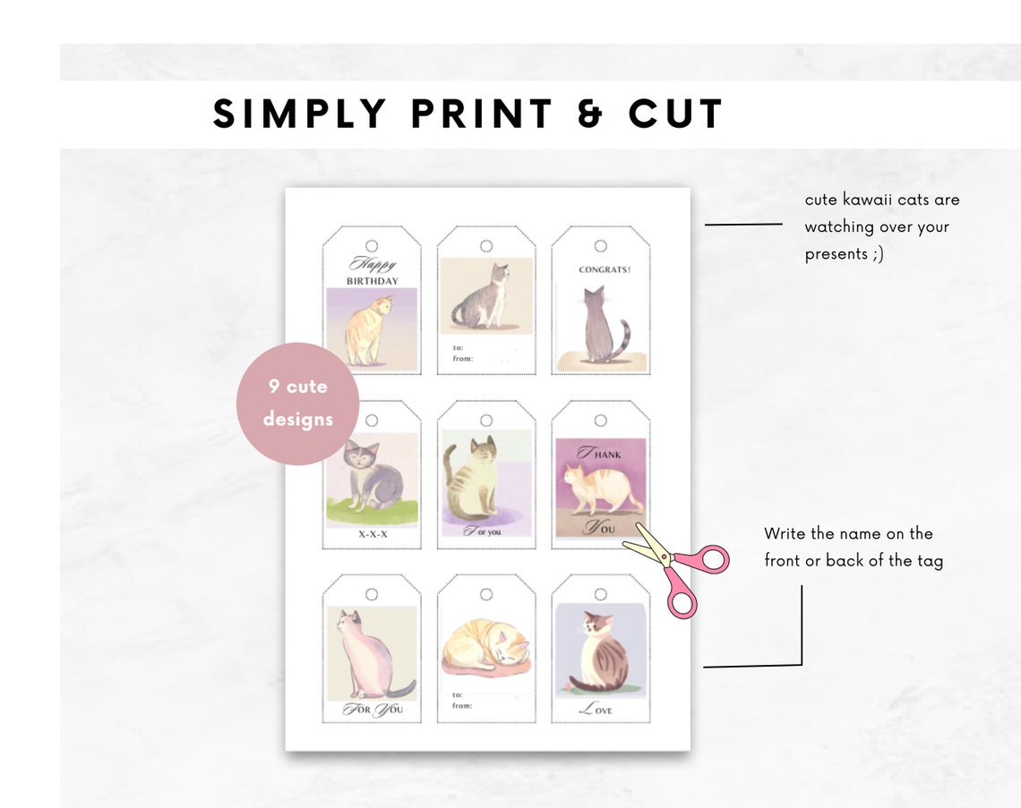 Kawaii Gift Tags Printable | Gift Tags Download | Cute Gift Tags | Cat ...