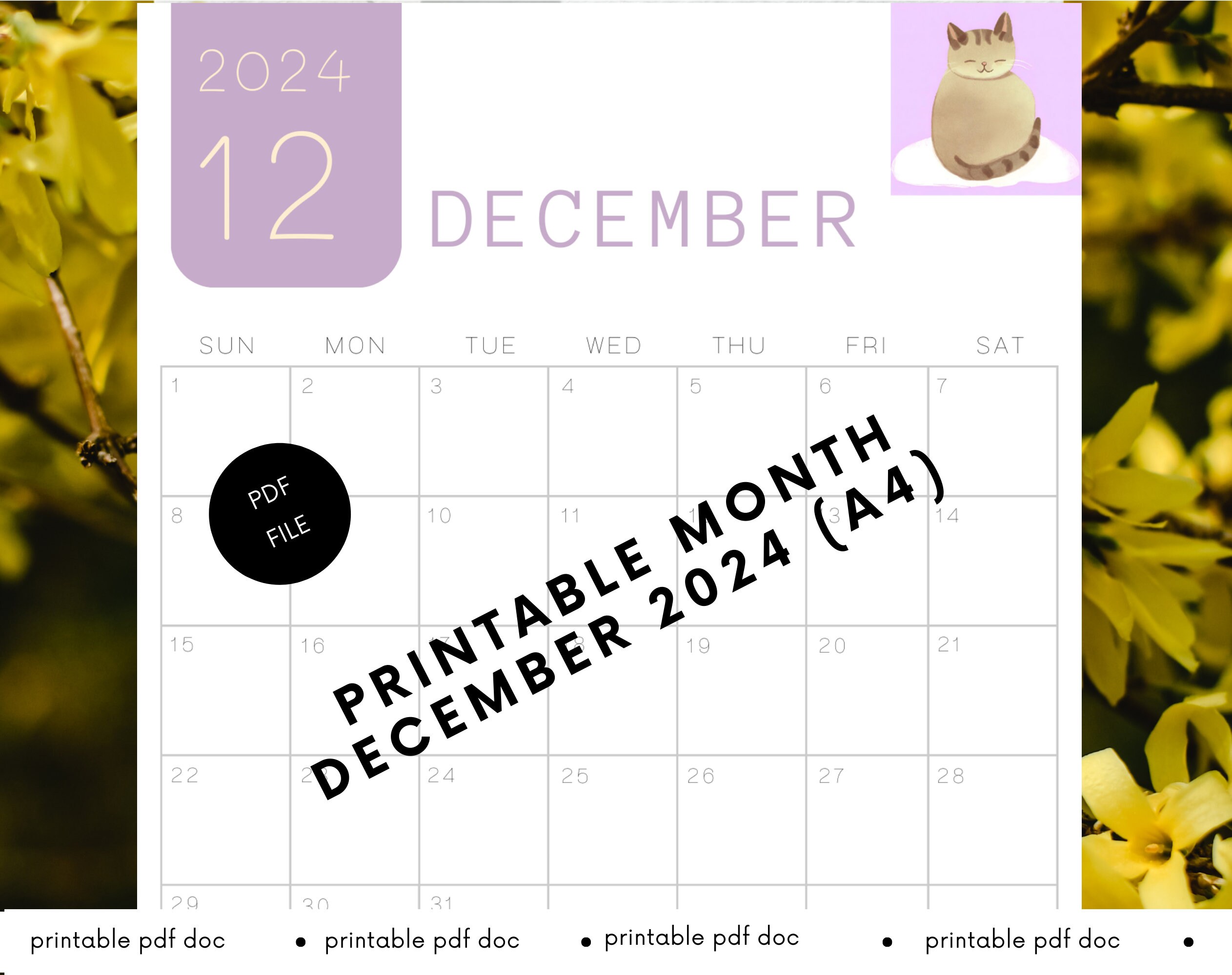 December 2024 Calendar Printable Fillable Calendar 2024 Cute Planner ...