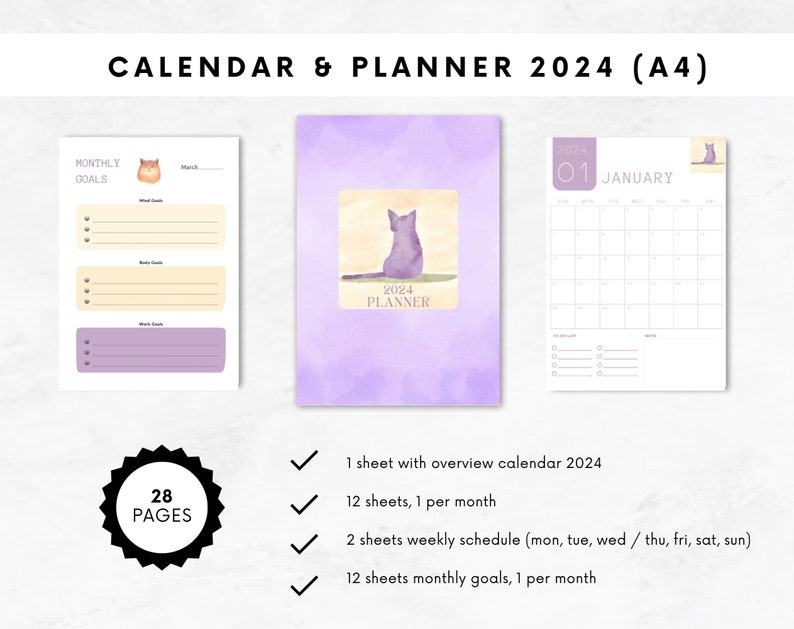 2024 Calendar Printable 2024 Cute Planner 2024 Cute Planner Printable ...