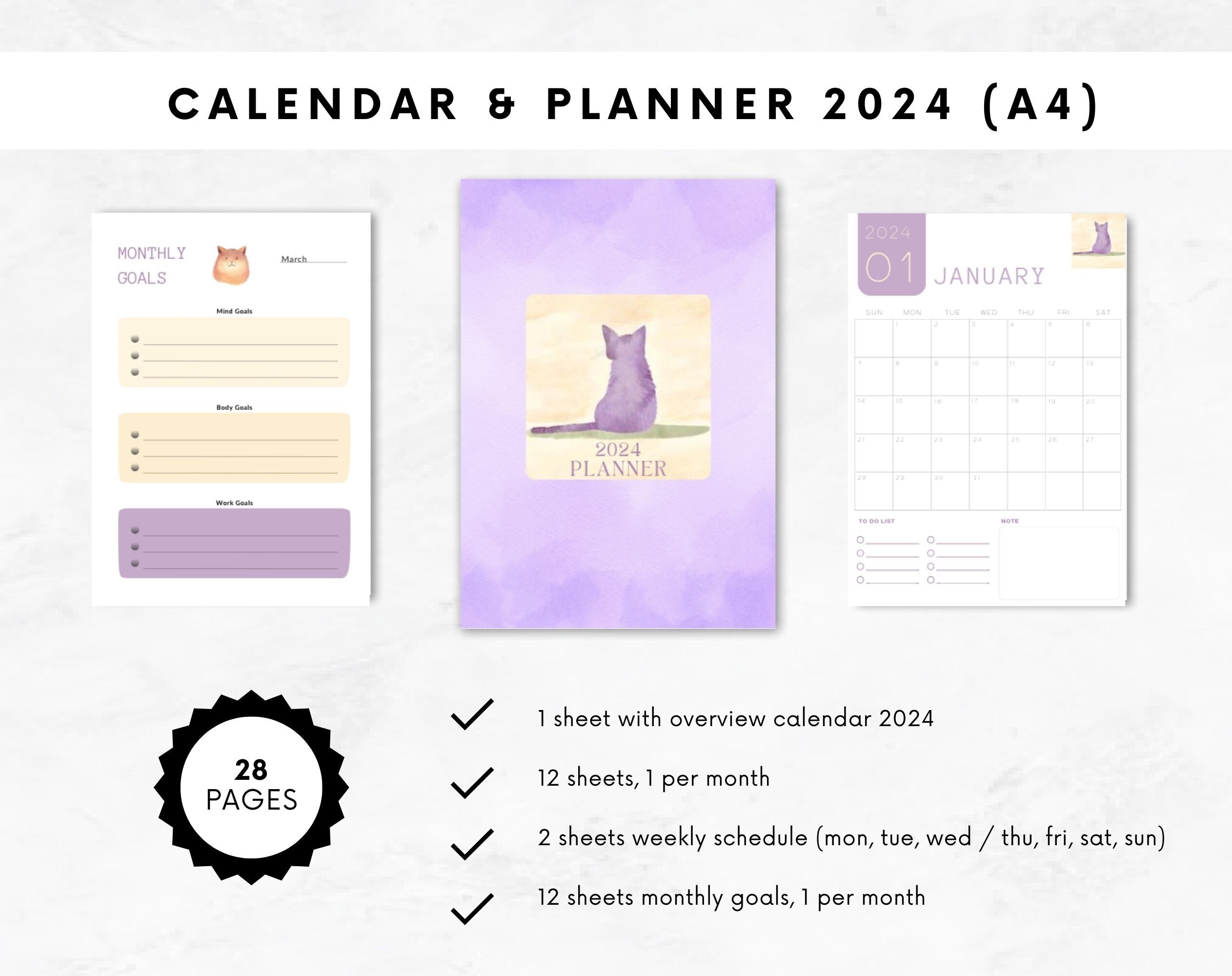 2024 Calendar Printable 2024 Cute Planner 2024 Cute Planner Printable ...