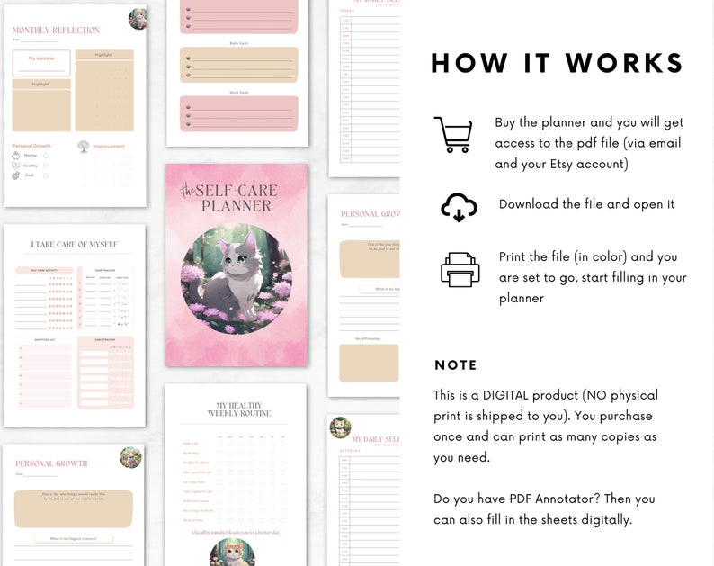 Self Care Planner Printable, Mental Health Planner, Mindfulness Journal ...
