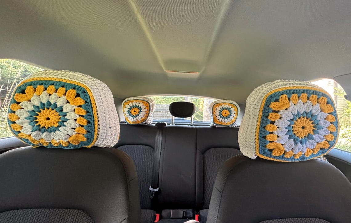 Granny Square Crochet Car Headrest Cover Pattern PDF | DIY Crochet Car ...