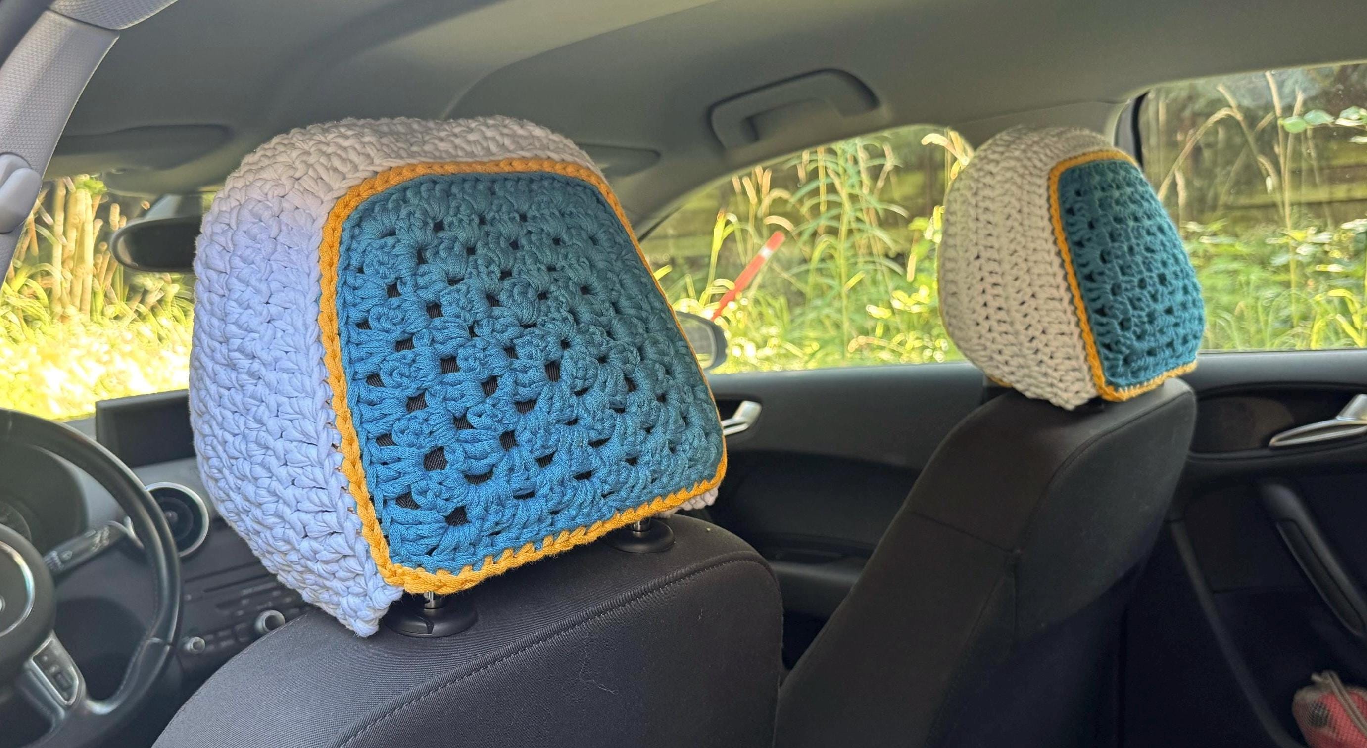 Granny Square Crochet Car Headrest Cover Pattern PDF | DIY Crochet Car ...