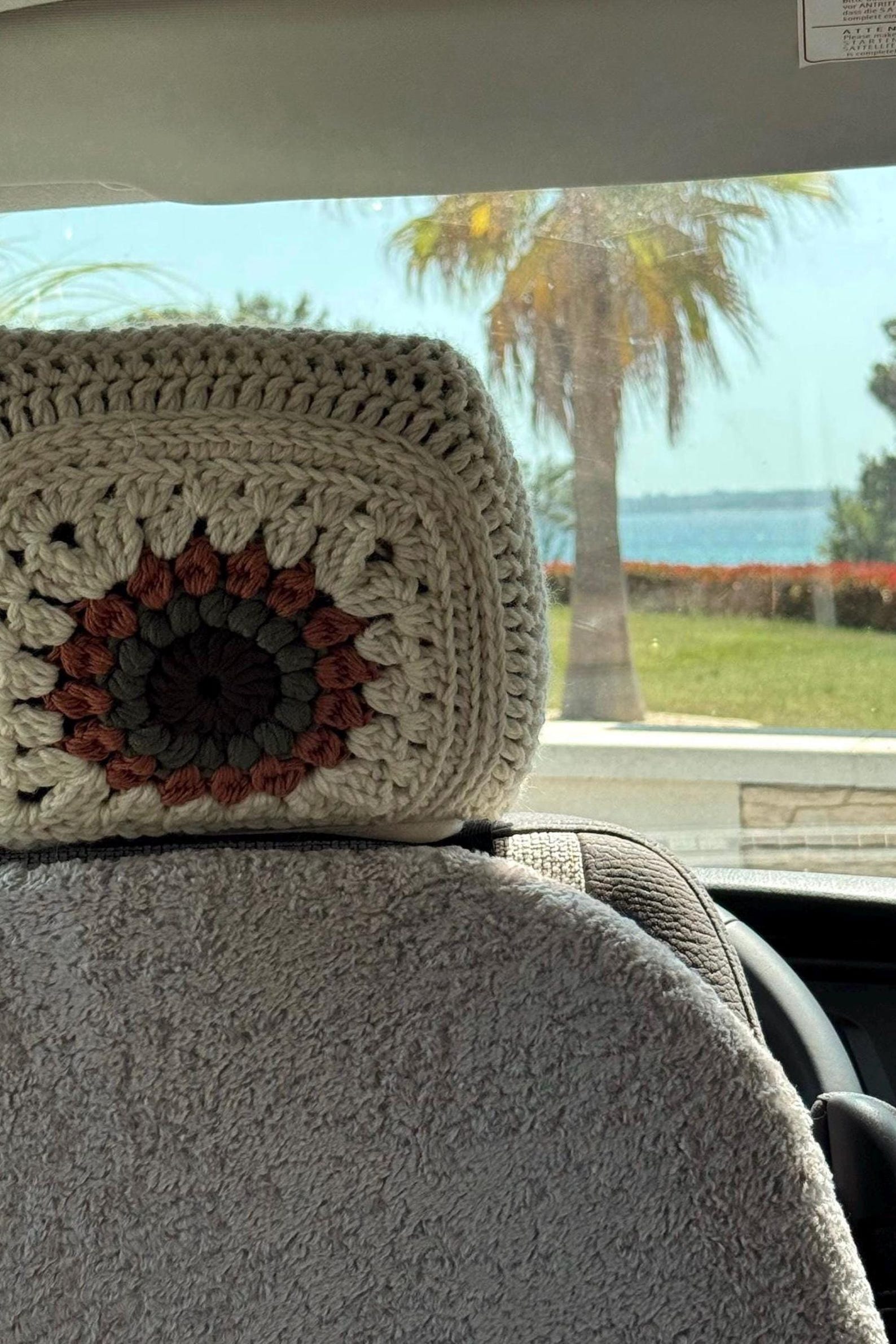 Granny Square Crochet Car Headrest Cover Pattern PDF | DIY Crochet Car ...