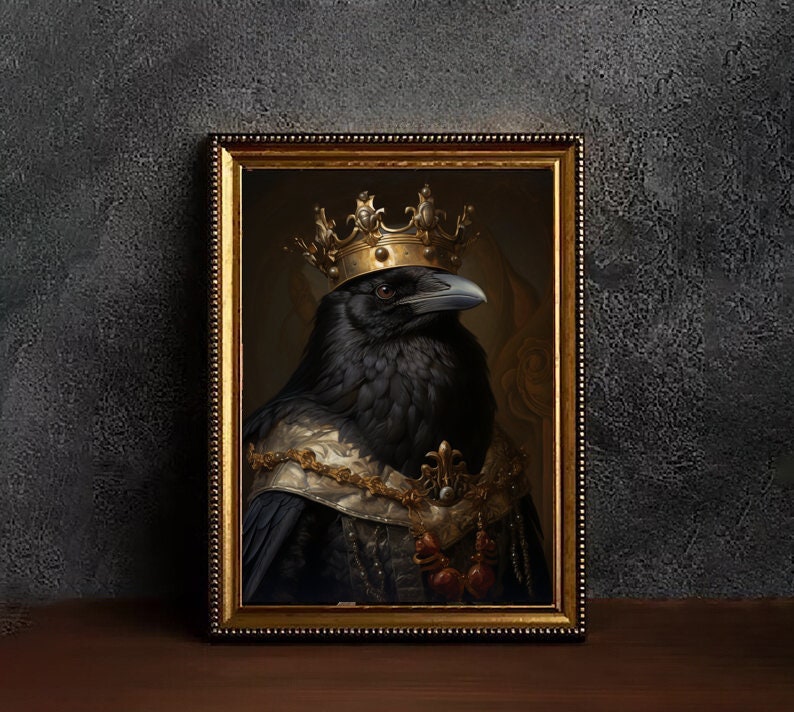 Gothic Raven Wearing A Crown, Vintage Poster, Art Poster Print, Home ...
