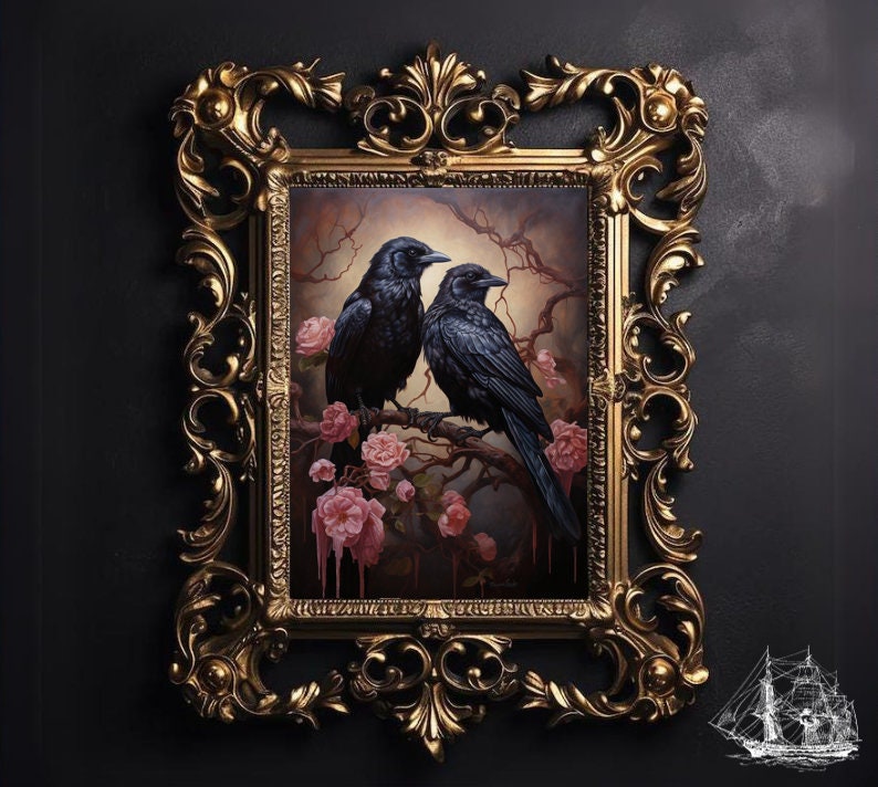 Gothic Two Crows in Rose Bush Vintage Poster, Art Poster Print, Home ...
