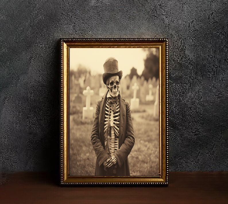 A Gothic Print of a Skeleton Gentleman in a Top Hat - Etsy